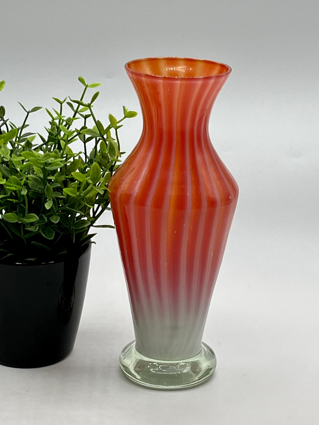 Vintage Unique Watermelon Vase, Art Glass Watermelon Vase, Coal Pink ...