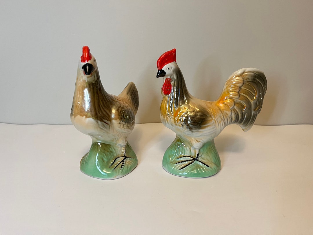Ceramic Rooster Chicken Set, Made is Brazil, Vintage Farm Decor, Luster ...