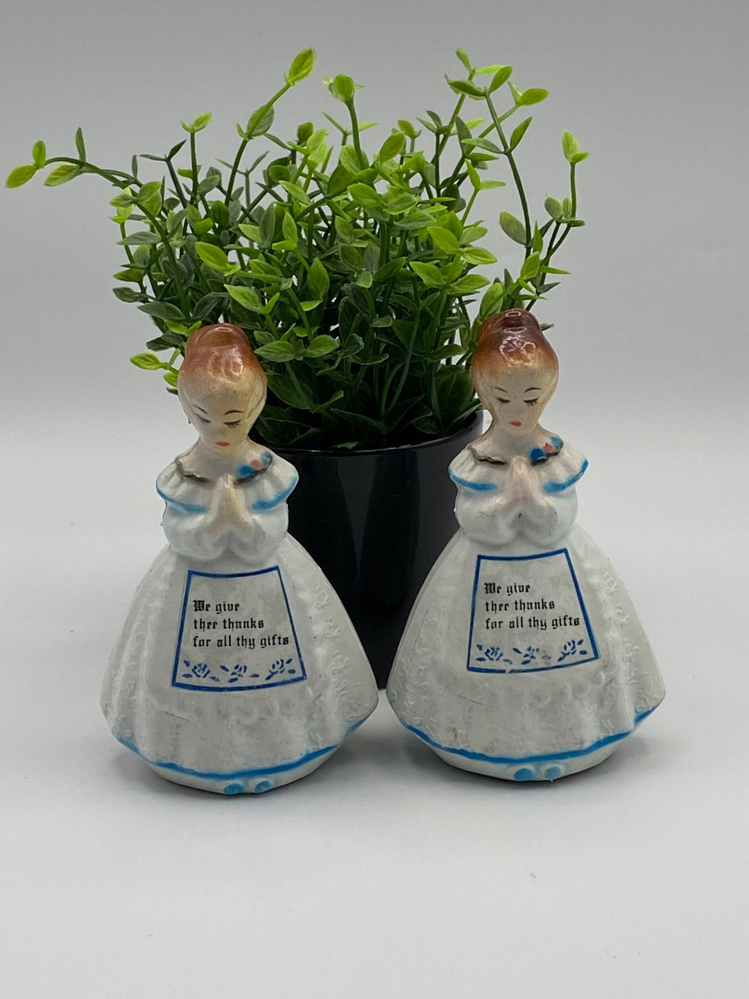 Vintage Plastic Praying Girls Salt and Pepper Shakers, Girl With Blue ...