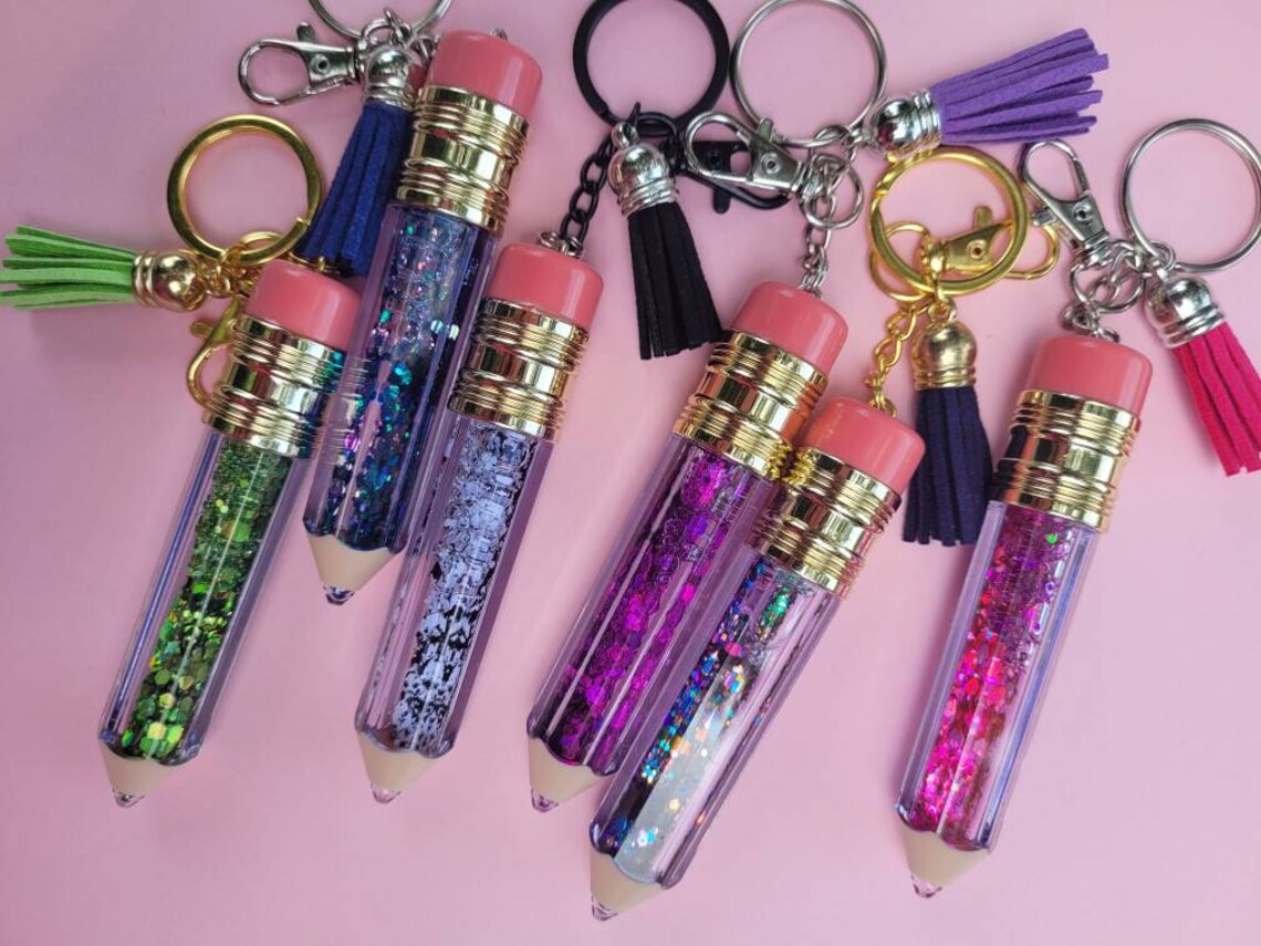 Glitter Filled Pencil Keychains Personalized Teacher - Etsy