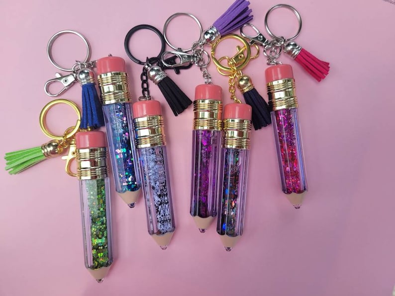 Glitter Filled Pencil Keychains Personalized Teacher - Etsy