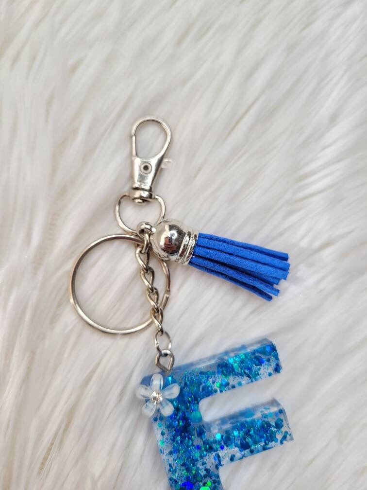 Blue Initial Keychain, Letter F Keychain, Custom Monogram Bag Charm - Etsy