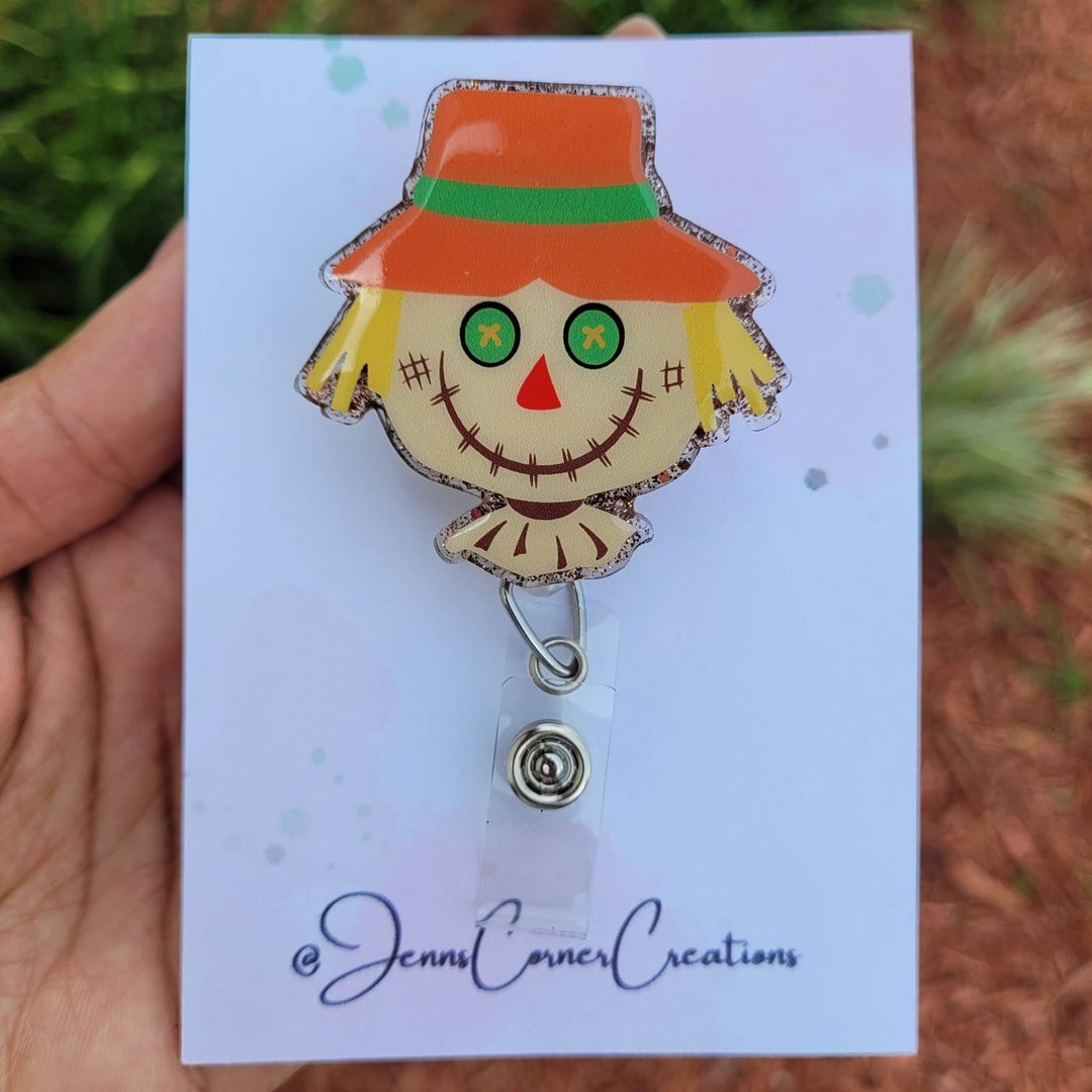 Scarecrow Badge Reel, Holiday Badge ID Holder, Fall Retractable ID Clip ...