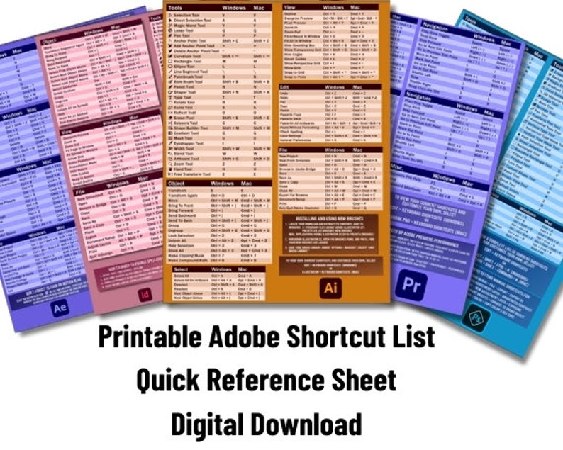 Adobe Shortcut List Printable Digital Download - Etsy