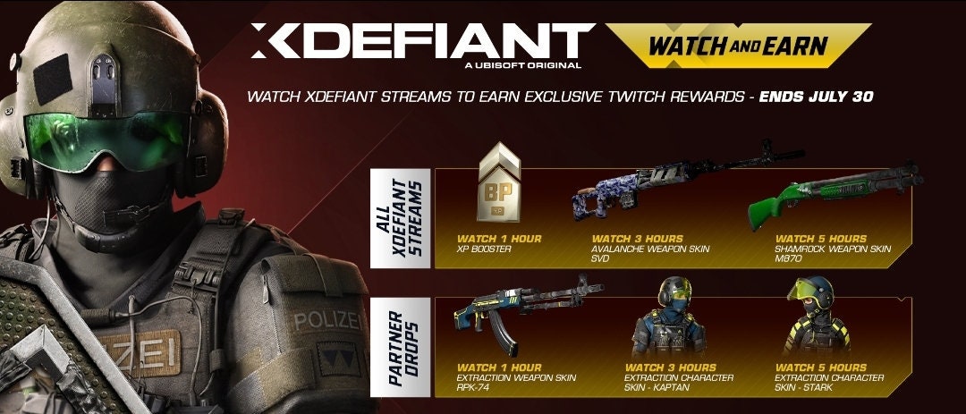 XDEFIANT Twitch Drops Season 1 Extraction Kaptan & Stark Skin Weapon ...