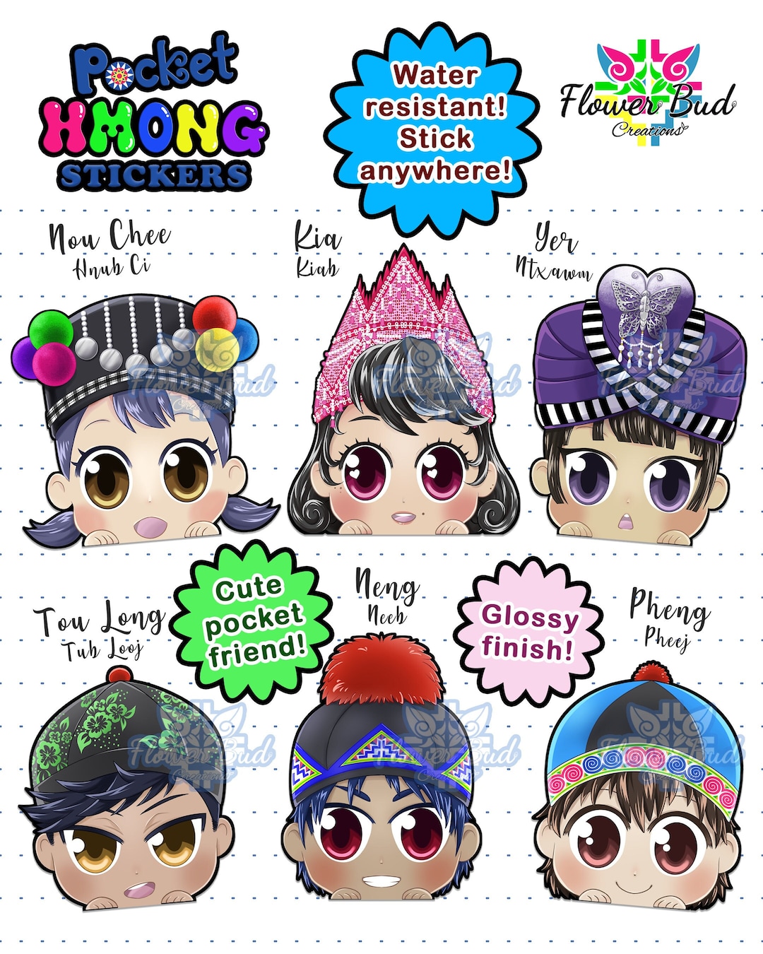 Pocket Hmong Stickers | Choose From 6 Characters - Etsy