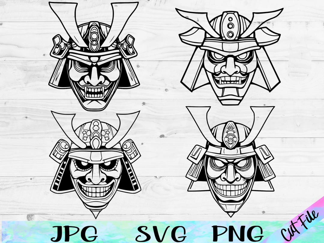 Samurai Mask SVG, Oni Mask SVG, Samurai Vector, Japanese Warrior ...