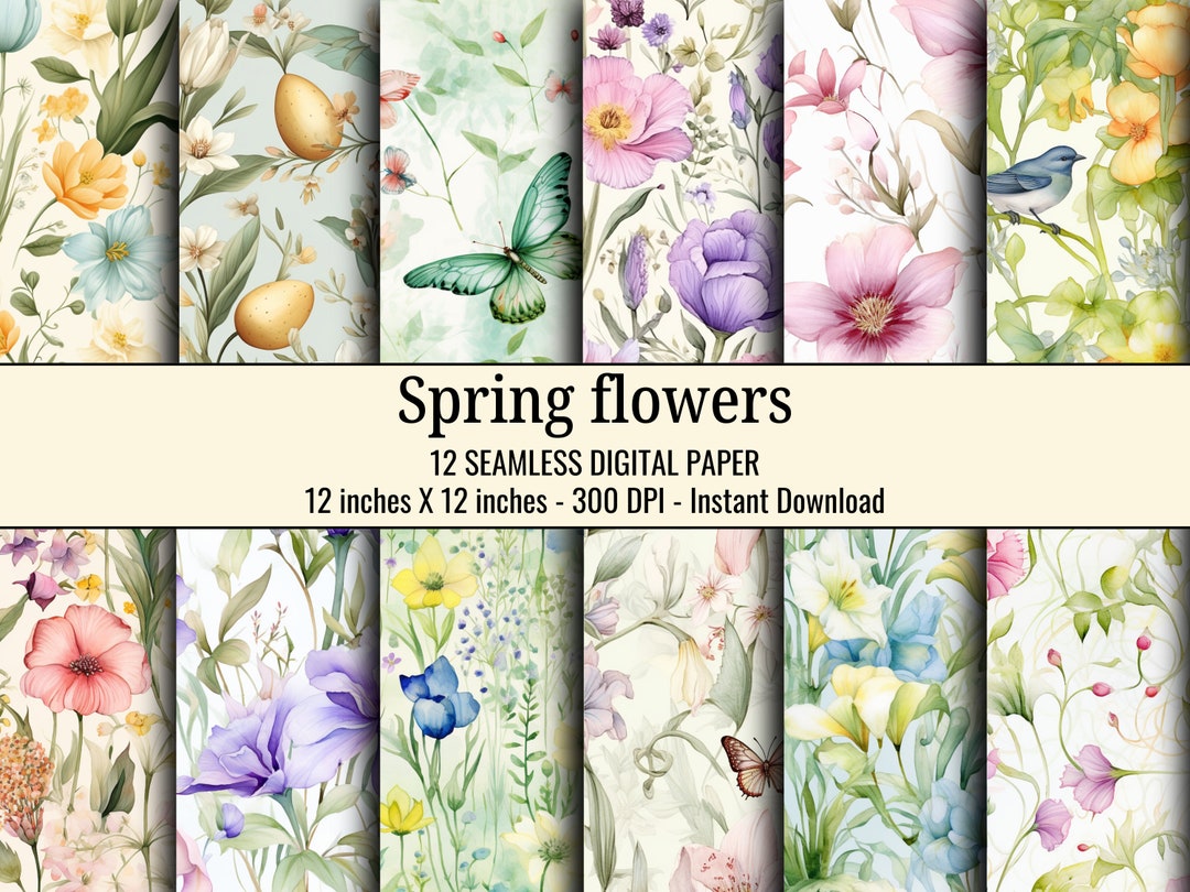 12 Seamless Spring Flowers Digital Paper, Printable Background ...