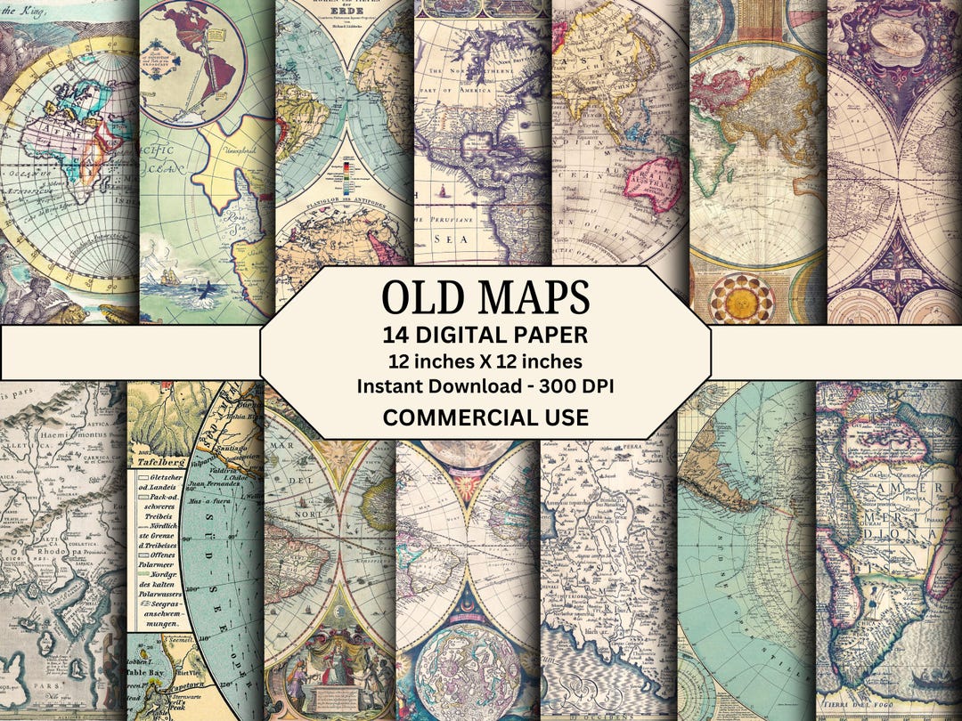 14 Old World Maps Digital Paper, Antique Maps, Vintage Maps, Scrapbook ...