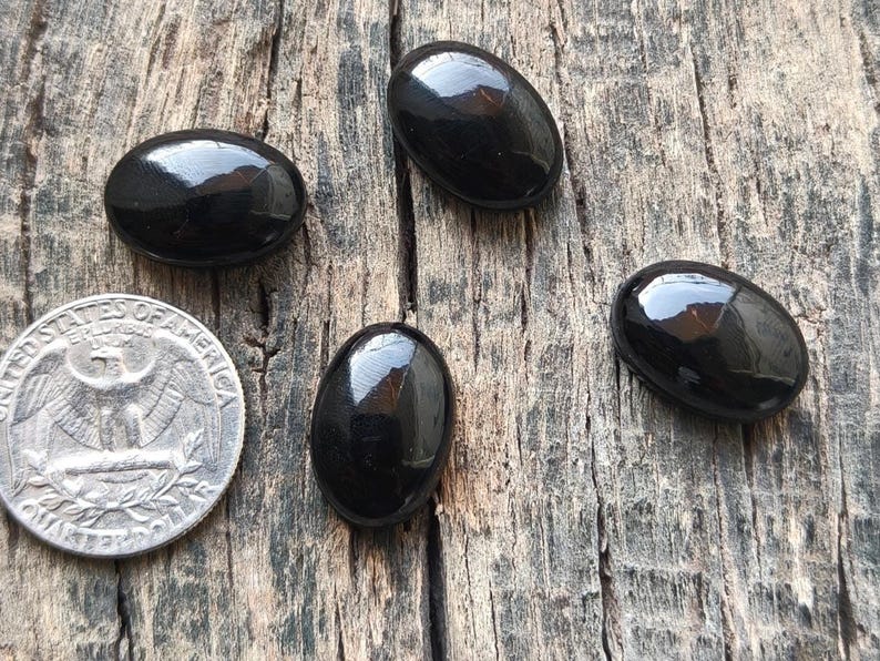 100% Natural Black Obsidian Oval Grooved Cabochon – Hand Polished Loose ...