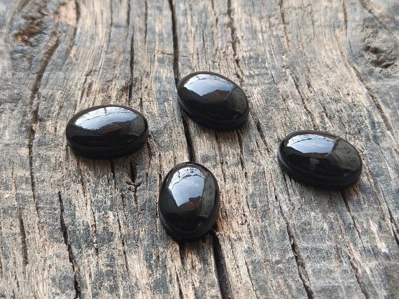 100% Natural Black Obsidian Oval Grooved Cabochon – Hand Polished Loose ...