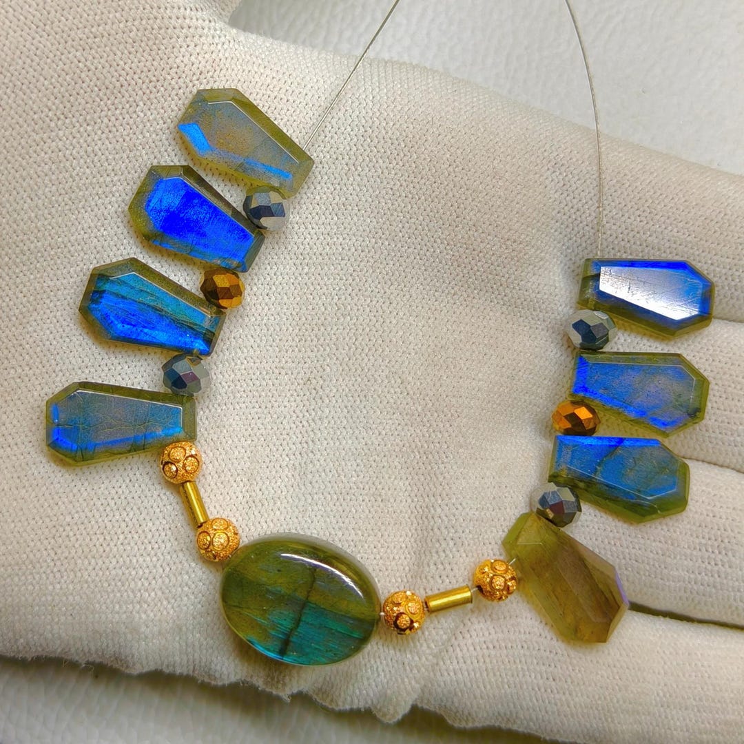 Stunning 9 Pcs Coffin and Oval Shape Beads Labradorite Blue Fire ...