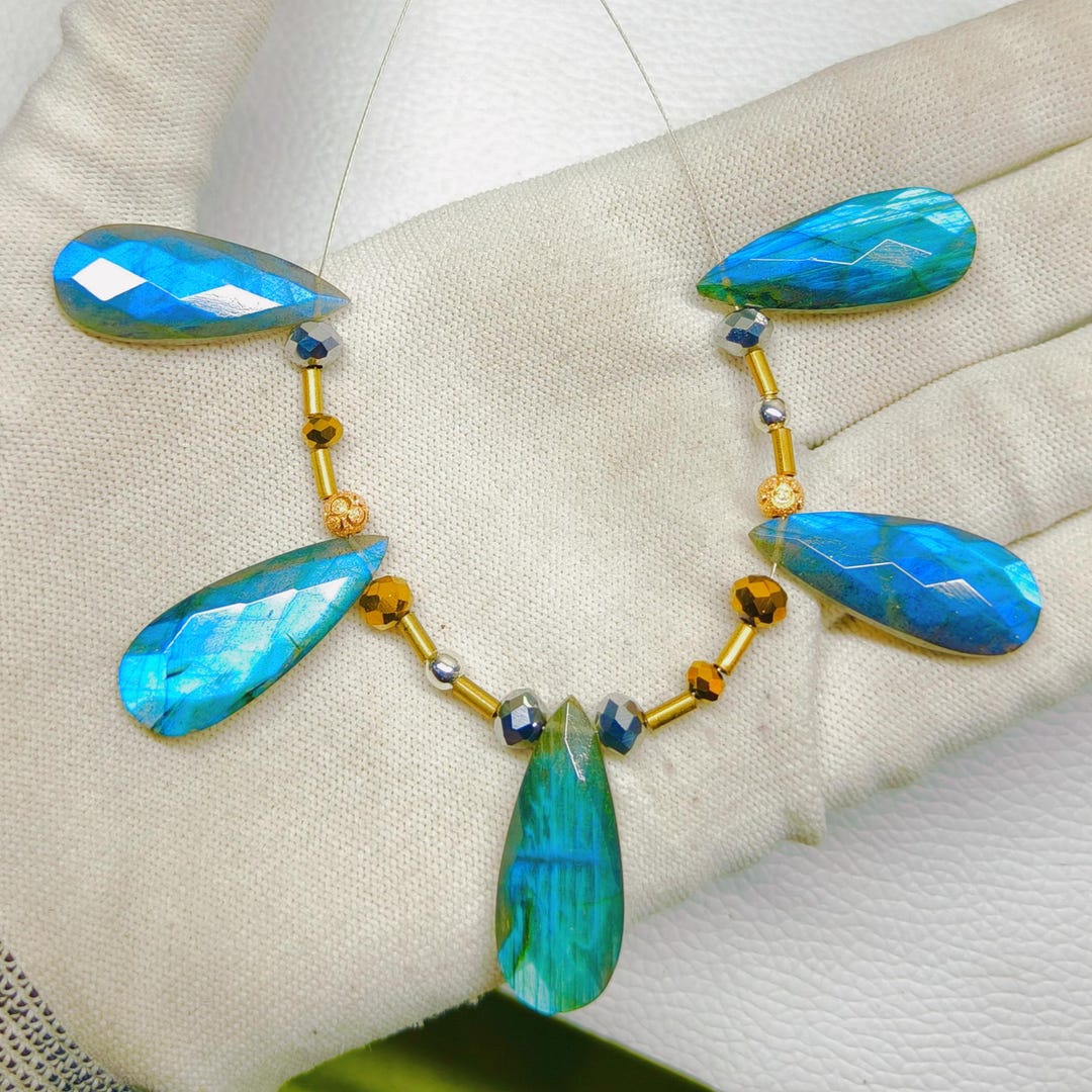 5 Pcs Blue Fire Checker Cut Beads Necklace 12x30x6 Mm Size Teardrop ...