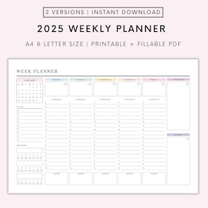 2025 Weekly Planner Printable Landscape, Minimalist Weekly Schedule ...