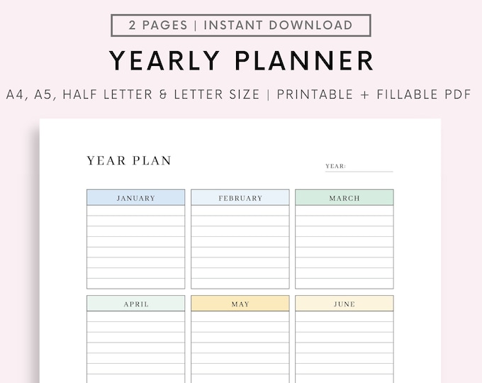 Year on One Page for 2025, A5 Printable 2025 One Page, A5 Calendar ...