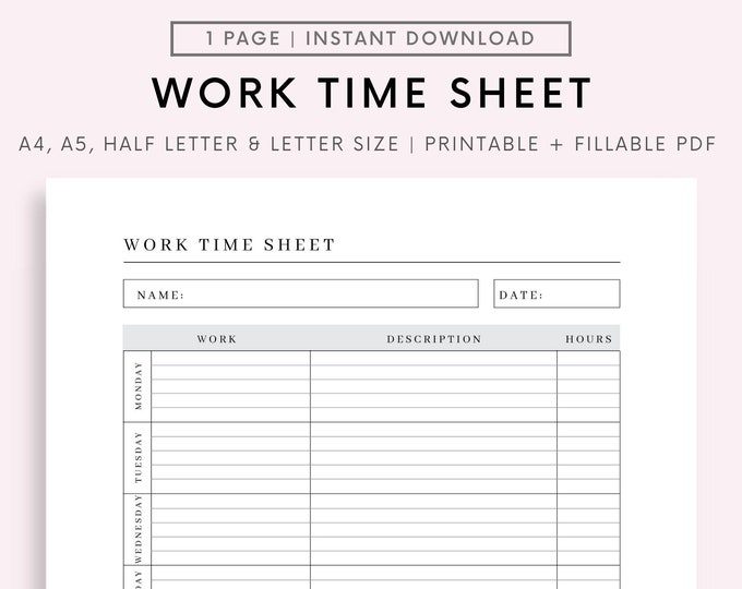 Work Log Template Printable Work Log Activity Sheet Work Tracker ...