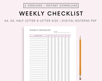 Weekly Checklist Printable, to Do List Template, Weekly Checklist ...
