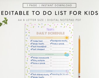 Kids Daily School Checklist, Responsibility Chart, to Do List, Editable ...
