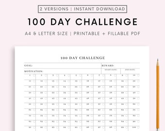Printable 30-60-90-100 Day Challenge Bundle Goal Setting, Progress ...