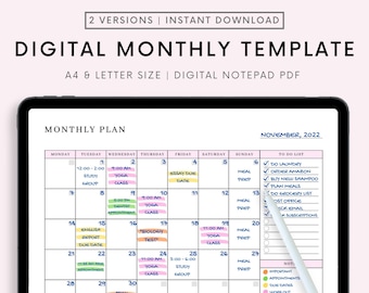 Monthly Planner Goodnotes Template, Undated Monthly Planner, Monthly ...