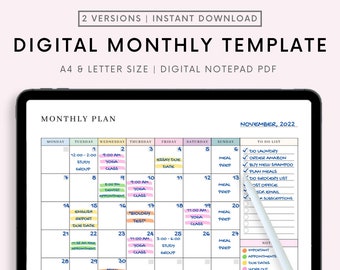 Monthly Planner Goodnotes Template, Undated Monthly Planner, Monthly ...