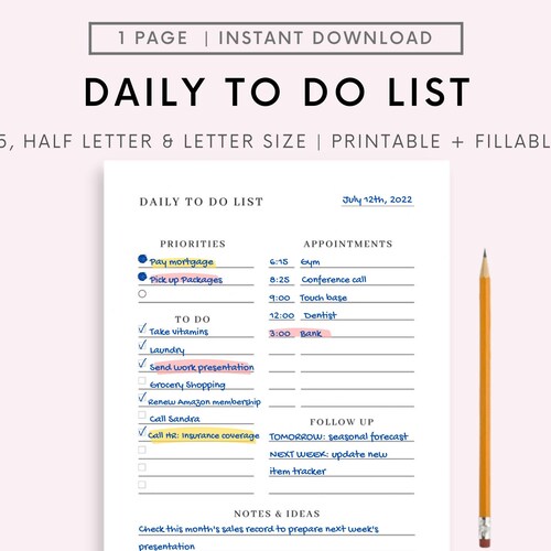 To Do List Productivity Planner Checklist. Printable With Goal - Etsy