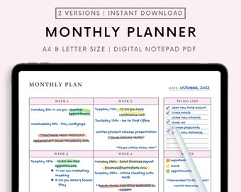 Undated Monthly Planner Printable, Month on Two Pages, Month at a ...
