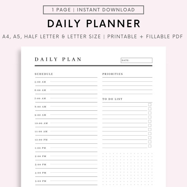 Daily Planner Printable - Etsy