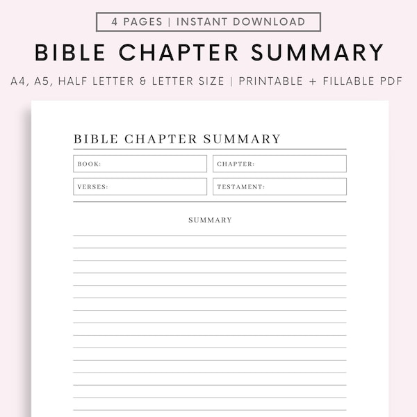 Chapter Summary Bible Study Tool Scripture Study Bible Journal Planner ...
