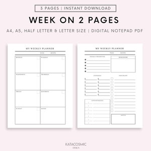 Week at a Glance Printable, Undated Weekly Planner Template, Week ...