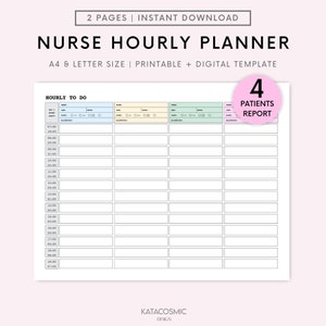 Hourly Nursing Shift Planner, 4 Patient Report Sheet Med Surg Nurse ...