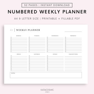 Weekly Planner Printable Landscape, Minimalist Weekly Schedule, Week at ...