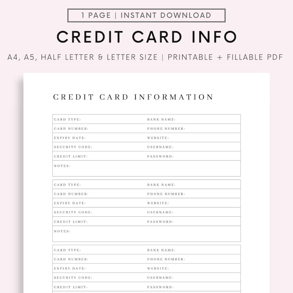 Credit Card Tracker Log Template - Etsy
