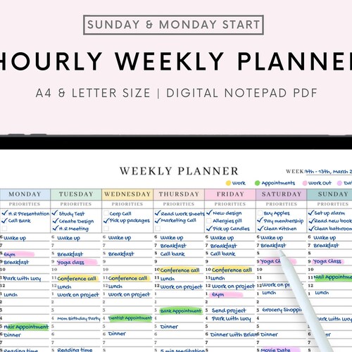 Digital Weekly Schedule for Goodnotes 24/7 Weekly Timetable - Etsy