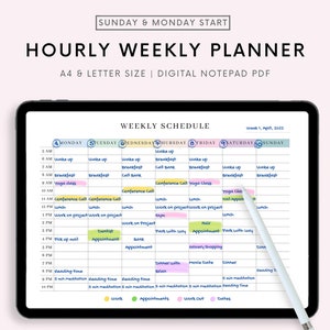 Hourly Weekly Schedule Landscape, Weekly Planner Printable, Week at a ...