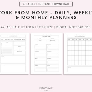 Work From Home - Daily Planner, Weekly Planner, Monthly Planner ...
