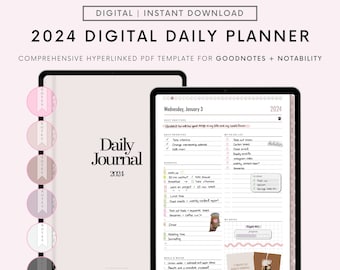 Digital Daily Planner, Portrait Digital Planner, iPad 365 Day Planner ...