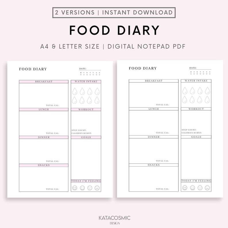 Daily Food Diary Printable A4 A5 Printable Daily Food - Etsy
