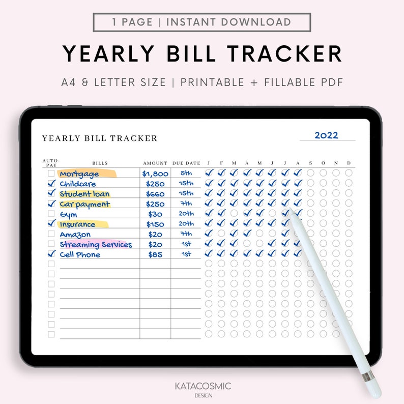 Editable Yearly Bill Tracker Monthly Bill Tracker Printable - Etsy