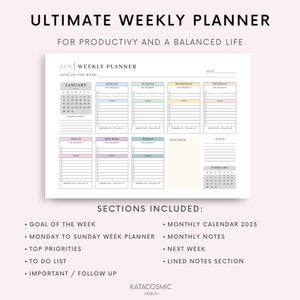 2023 Weekly Planner Printable Landscape, Minimalist Weekly Schedule ...