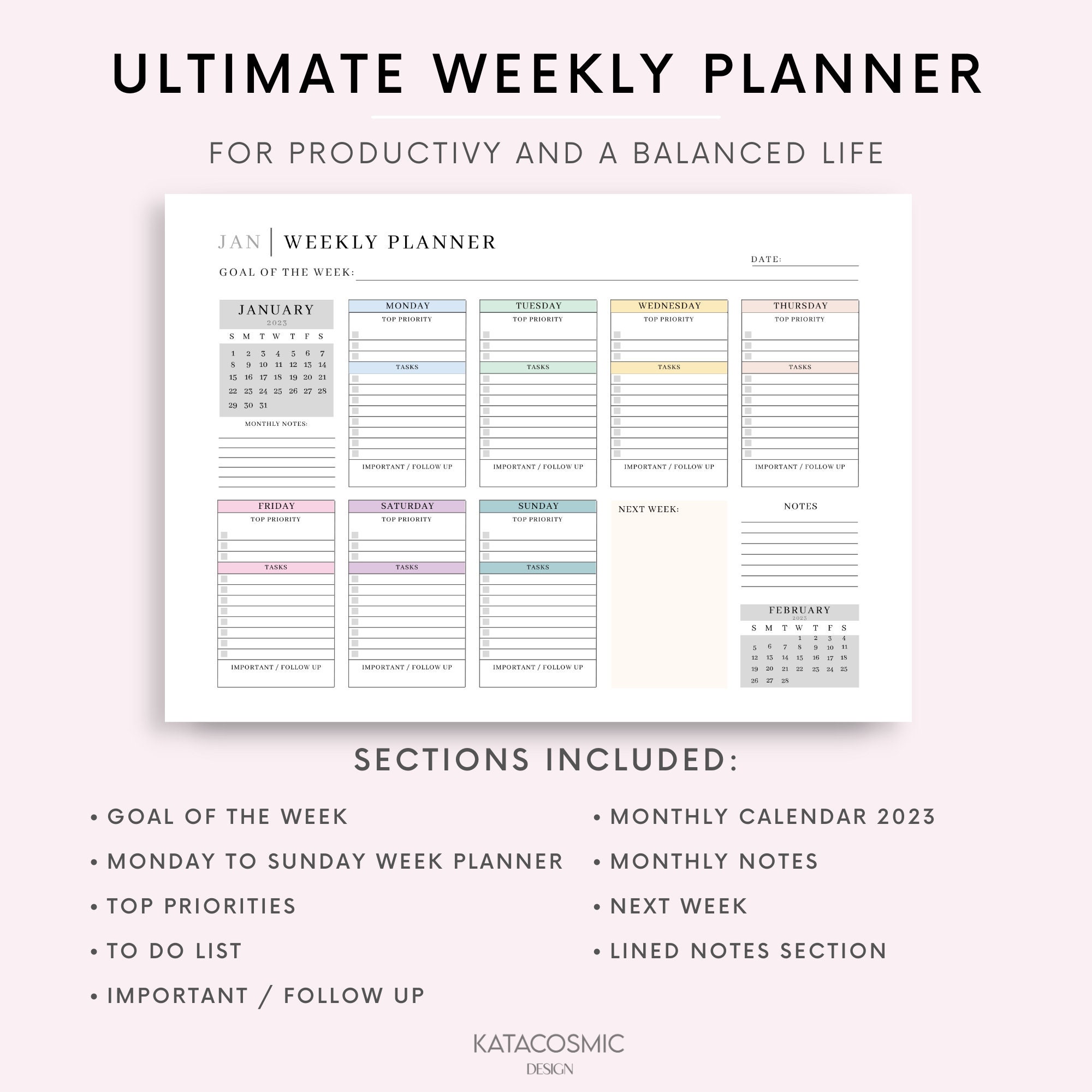 2023 Weekly Planner Printable Landscape, Minimalist Weekly Schedule ...