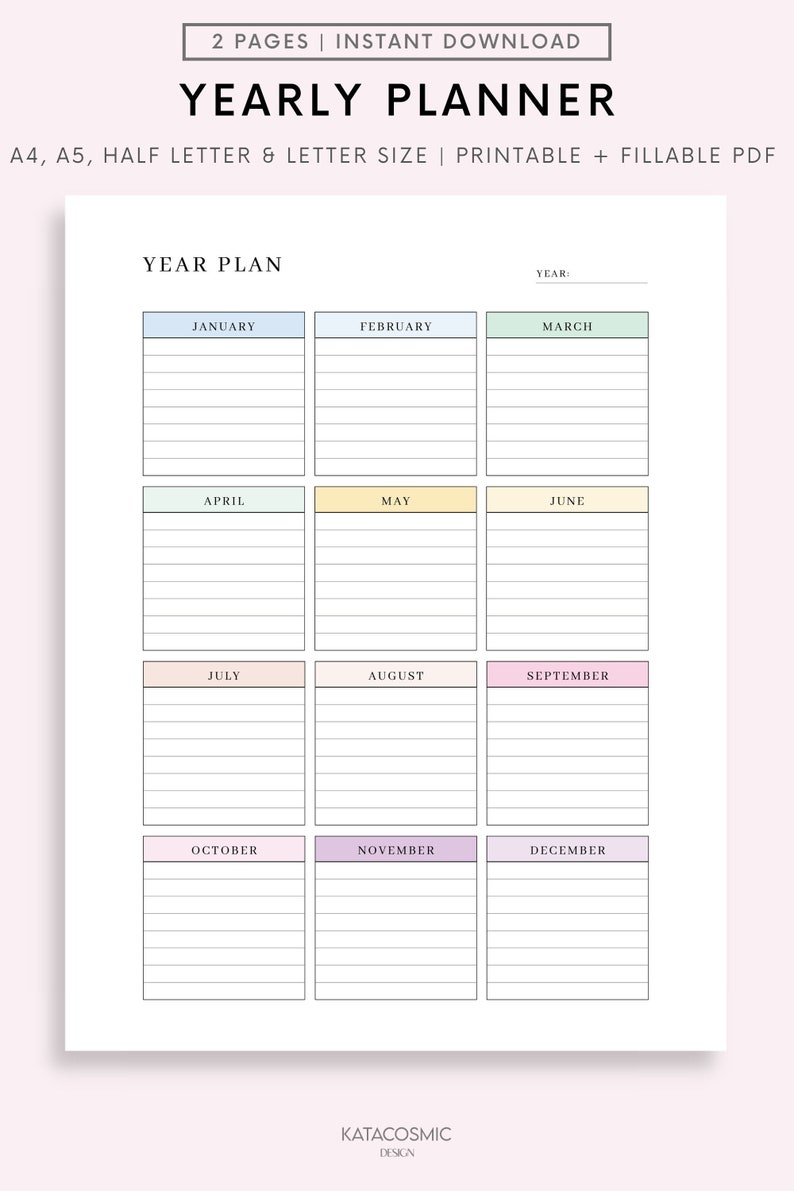 Editable Yearly Planner Printable Yearly Overview on One - Etsy