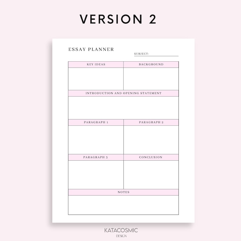 Simple Essay Planner Printable Set, Student Essay Writing Template ...