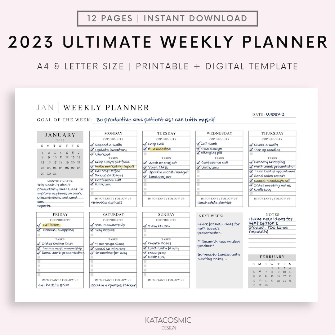 2023 Weekly Planner Printable Landscape, Minimalist Weekly Schedule ...