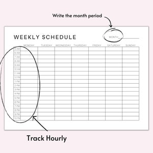 Hourly Weekly Schedule Landscape, Weekly Planner Printable, Week at a ...
