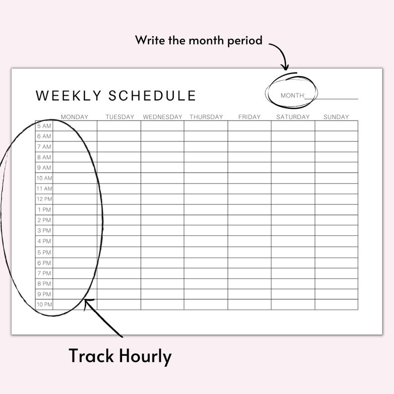 Hourly Weekly Schedule Landscape Weekly Planner Printable - Etsy
