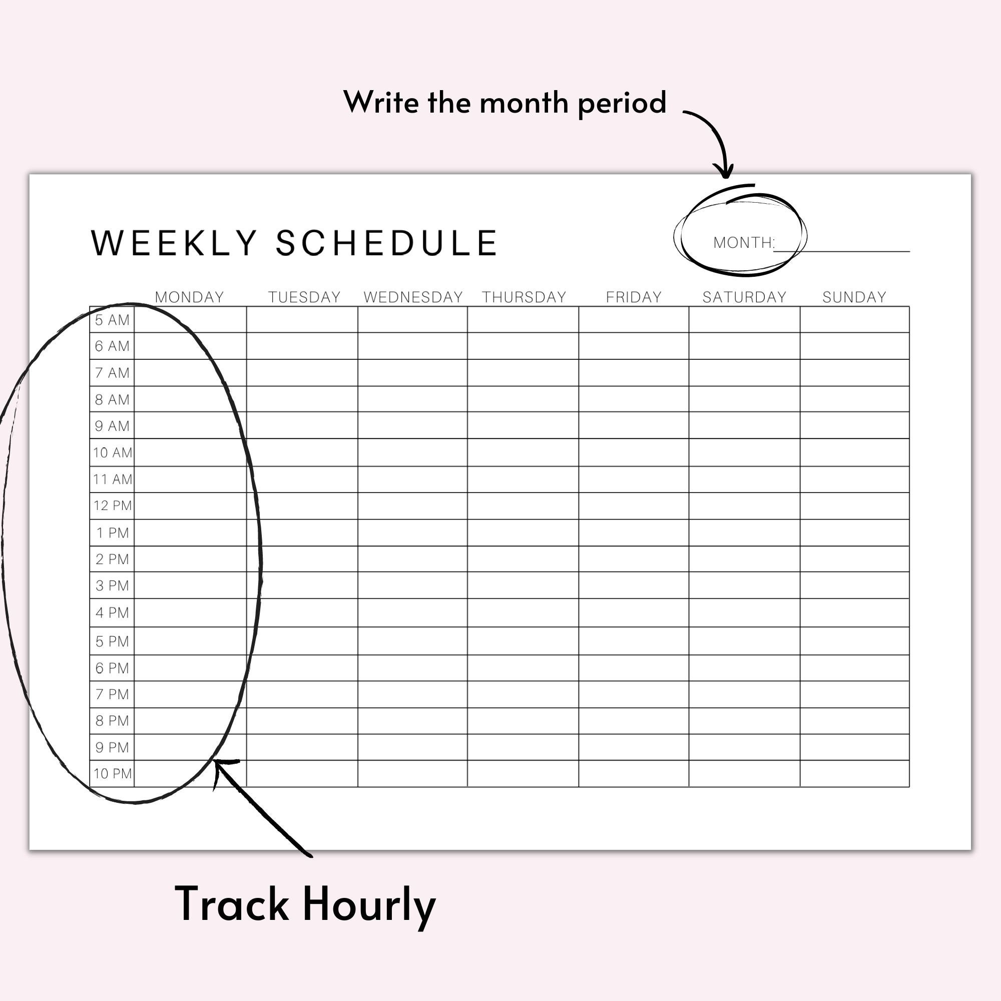 Hourly Weekly Schedule Landscape, Weekly Planner Printable, Week at a ...