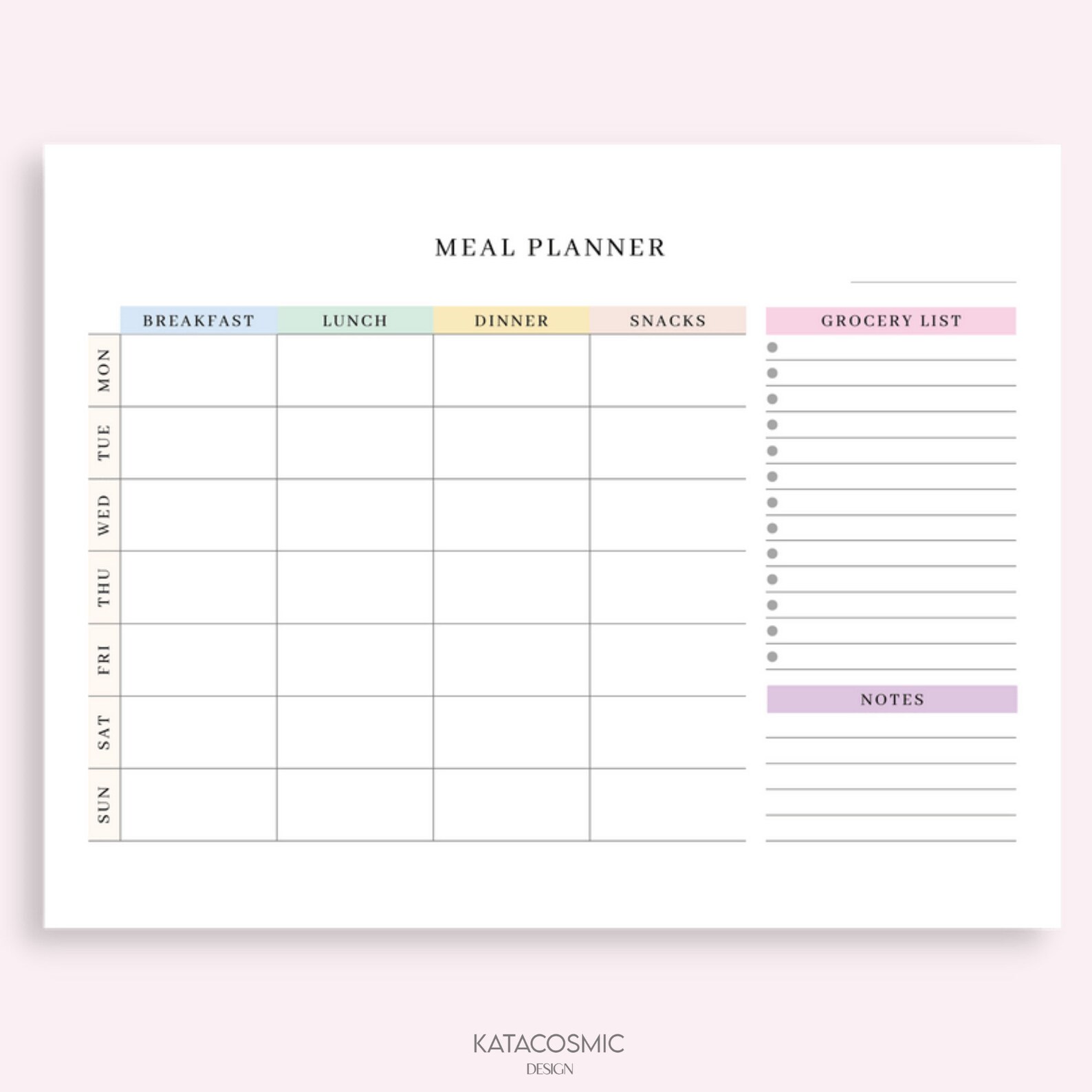 Rainbow Weekly Meal Planner Printable, Undated Weekly Meal Tracker ...