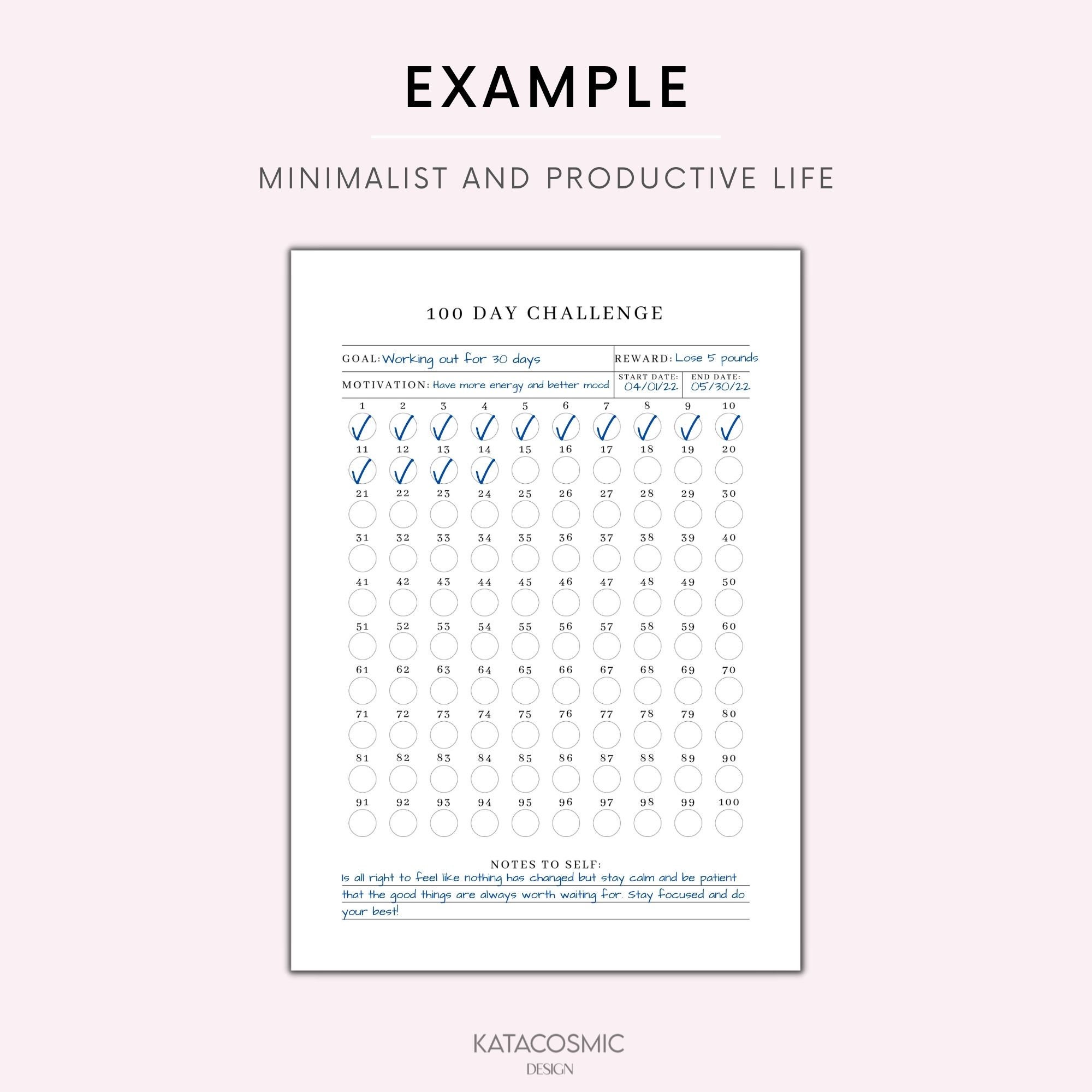 100 Day Challenge Goal Setting Goal Progress Tracker Habit - Etsy Canada