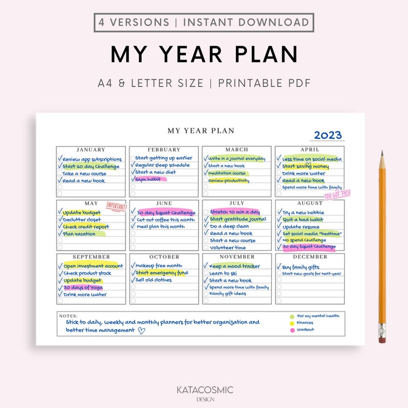 Yearly Tasks Printable Landscape Yearly to Do List - Etsy